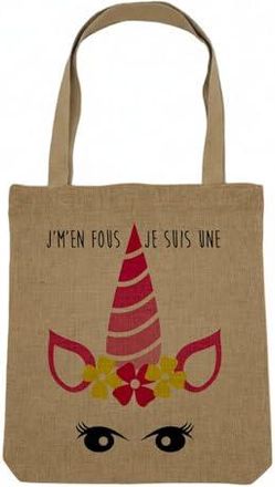 Fabulous Sac Shopping Tote Bag Aspect Lin - JMEn Fous Je Suis Une Licorne Dessin Animaux Fantastiques - Sac de Courses Toile Epaisse 360g Beige Naturel Cabas P
