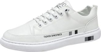 Generico Chaussures homme blanches en cuir avec bout rond et lac&eacute;, baskets confortables et respirantes d&eacute;contract&eacute;es, Blanc, 44 EU
