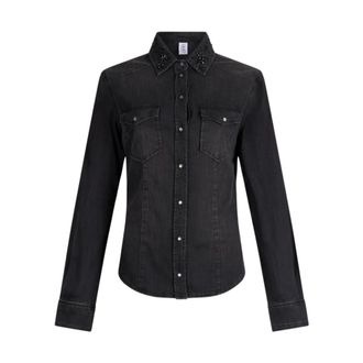 Liu Jo Femme, Blouses et Chemises, Noir, Taille: 40 FR Camicia in denim strass