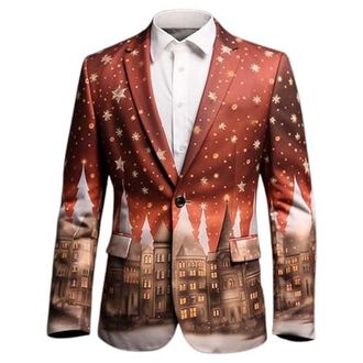Generic Costume Noel Homme Manches Longues, Costumes De Noël pour Hommes Imprimé Blazer De Noël pour Les Affaires Et Le Commerce Christmas La Mode Mi Saison C