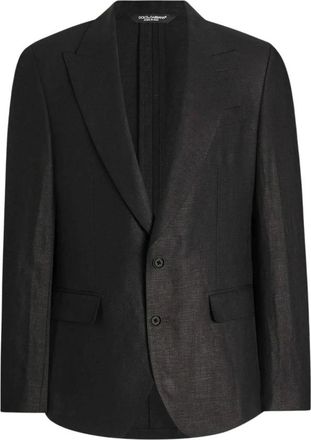 Dolce & Gabbana Homme, Costumes, Noir, Taille: XL Veste en Lin Crois&eacute;e