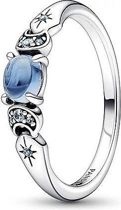 Pandora Pandora Bague Disney Aladdin Jasmine en argent sterling avec cristal bleu glacé et cristal bleu clair de lune, taille 50