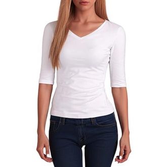 Generic T-shirt pour femme avec col en V et manches courtes - D&eacute;contract&eacute; - Confortable - Doux - Pour le printemps et lautomne, Blanc., XXXXXL