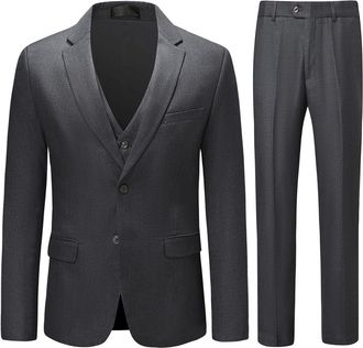 AlltheMen Anzug Herren 3 Teilig Slim Fit Hochzeitanzug 2-Knopf Anzüge Business Sakko Weste Hose für Party Grau 3XL