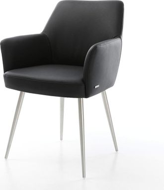 DELIFE Esszimmerstuhl Xana-Flex mit Armlehnen Echt-Leder Schwarz 4-Fuß konisch Edelstahl Taschenfederkern, Esszimmerstühle