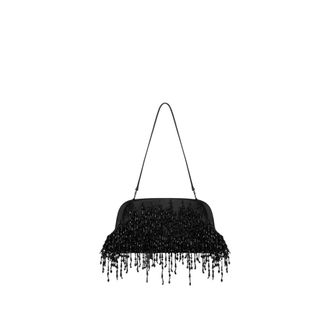 Alberta Ferretti Femme, Sacs, Noir, Taille: ONE Size Pochette en satin avec franges perl&eacute;es faites &agrave; la main