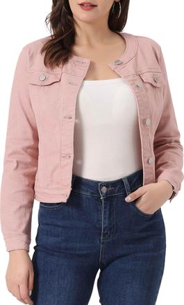 Allegra K Damen Langarm Kragenlos Knopfleiste Jeansjacke Denim Jacke Altrosa XS