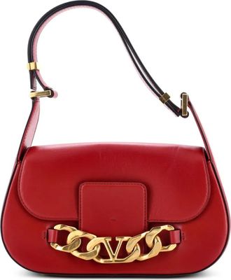 Valentino Garavani VLogo Chain Flap Shoulder Bag Leather Medium hobo bag - Rouge
