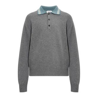 Versace Woll-Poloshirt mit langen &Auml;rmeln - - Knitwear - Herren - Grau - S