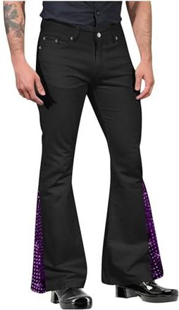 Generic Pantalon &agrave; paillettes pour homme - Pantalon &eacute;vas&eacute; disco &agrave; paillettes respirant - Pantalon disco m&eacute;tallique - Pantalon de bal de fin dann&eacute;e - Pantalon 