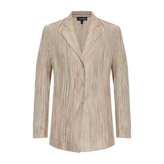 Emporio Armani Einreihige Jacke aus funkelndem- plissiertem Krepon - - Jackets - Damen - Beige - XS