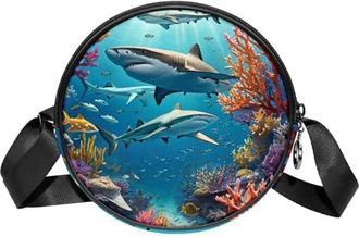 Generic Sac &agrave; bandouli&egrave;re rond rond pour femme, petit sac &agrave; bandouli&egrave;re avec fermeture &eacute;clair, bretelles r&eacute;glables, style d&eacute;contract&eacute;, motif requin