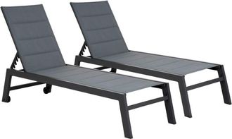 Happy Garden Lot de 2 bains de soleil BARBADOS en textil&egrave;ne gris - aluminium gris anthracite