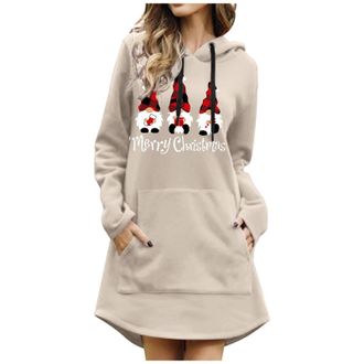 Generic Kleid Weihnachten Damen Elegant, Weihnachtspullover Kleider Damen Mit Taschen, Weihnachts-Hoodie Kleid Damen Sweatkleid Damen Langarm Mit Klassiker Mu