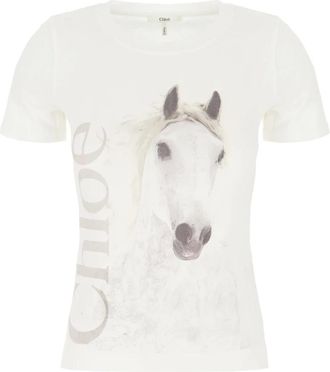 Chlo&eacute; Femme, Tops, Blanc, Taille: 42 FR T-shirt Imprim&eacute; en Coton