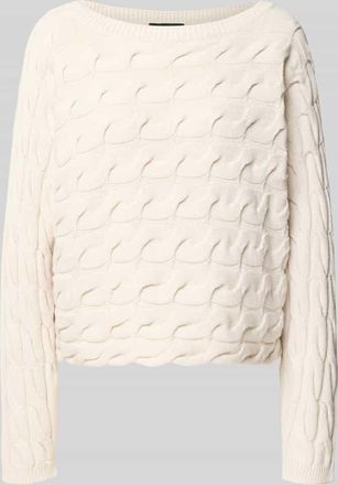 Oui Relaxed Fit Strickpullover aus Baumwoll-Mix mit Zopfmuster