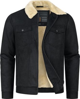 Indicode Herren INWoodleys Winterjacke mit Teddyfell und Umlegekragen | Herrenjacke Parka f&uuml;r M&auml;nner Black, L