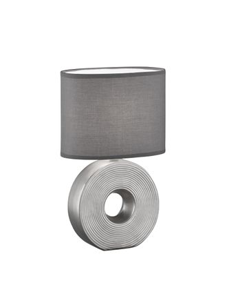 Fischer & Honsel | Tischleuchte, Eye | silberfarben matt| Stoffschirm| anthrazit chintz innen wei&szlig;| L: 23,00 cm, B: 13,00 cm, H: 38,00 cm,| mit Schnurschalter| 1x E14 