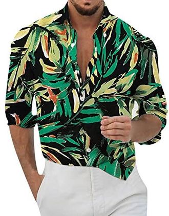 Generic Chemise hawa&iuml;enne personnalis&eacute;e, funky chemise hawa&iuml;enne pour homme, manches longues, d&eacute;contract&eacute;e, boutonn&eacute;e, chemise d&eacute;contract&eacute;e, plusieurs couleur