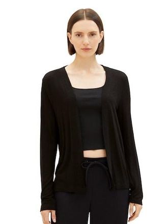 Tom Tailor Cardigan TOM TAILOR, Damen, Gr. XXL (44), schwarz, Strick, Obermaterial: 98% Viskose, 2% Elasthan, unifarben, l&auml;ssig geschnitten h&uuml;ftbedeckend, Rundha
