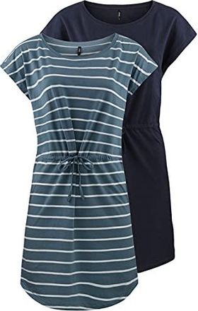 Only onlMAY S/S Lot de 2 mini robes dété pour femme à rayures noires Tailles XS S M L XL XXL 100 % coton, Blue Mirage Primo Stripe, XXL