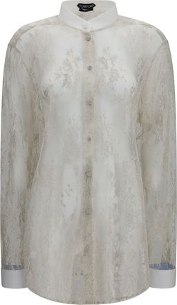 Tom Ford Floral-Embroidered Lace Shirt - Silver