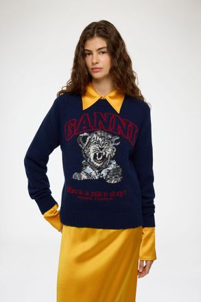Ganni Pullover mit Tiger marineblau
