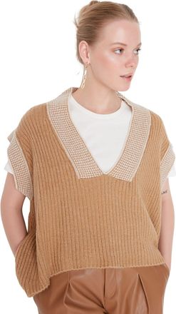 Trendyol Trendyol Womens Damen Farbblock-Ärmel Regulär Pullover Sweater, Camel, S