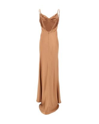 Elisabetta Franchi Womens Evening Dress Satin Suede Brown Polyester Suits
