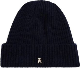 Tommy Hilfiger bonnet côtelé à plaque logo - Bleu