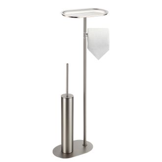 BGL Fashion Freistehendes Toilettenb&uuml;rsten-Set mit langem Edelstahl geb&uuml;rstet Nickel - WC B&uuml;rste & Klob&uuml;rste mit Toilettenpapierhalter, 3-in-1 Set mit Ablage, Mod