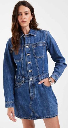 Tommy Jeans Jeans-Trucker-Kleid in mittlerer Waschung-Blau