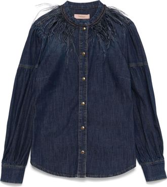 Twin-Set Jeanshemd mit Federdetail - Blau