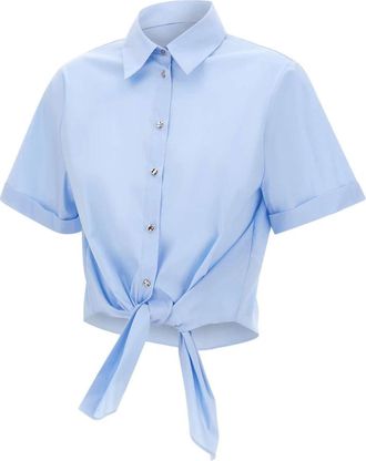 Liu Jo Femme, Blouses et Chemises, Bleu, Taille: 38 FR Chemise &agrave; Manches Courtes et Ourlet Nou&eacute;