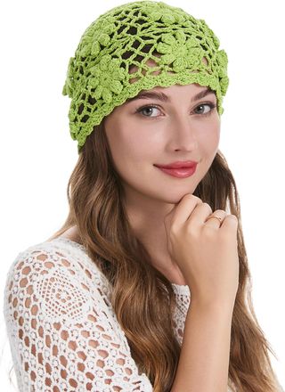 ZLYC Damen Mädchen Häkelmütze Beanie Mütze Slouch Sommer Strickmützen(Gänseblümchen Aktiv Grün),Einheitsgröße