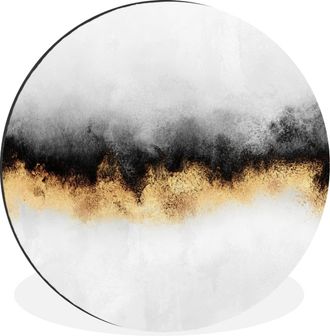 MuchoWow Wandbild Rund Wanddeko Deko Wohnzimmer Bilder 60x60 cm Gold - Chic - Abstrakt - Schwarz - Wei&szlig; - Luxus