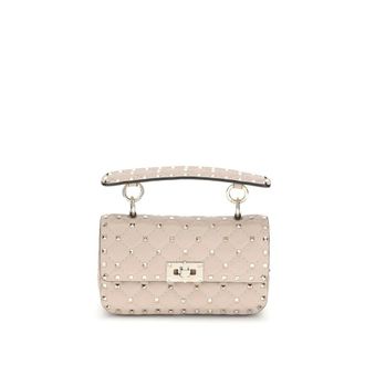 Valentino Garavani Sac &agrave; Main en Cuir Rockstud Spike - Femme - Sacs - Beige - Taille: ONE Size