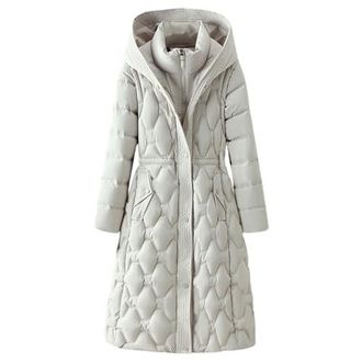 Generic Long manteau matelass&eacute; &agrave; capuche et manches amovibles pour femme - Parka matelass&eacute;e &eacute;paisse avec fermeture &eacute;clair, blanc, XXL