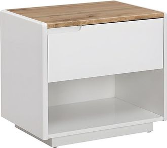 Vente-Unique Nachttisch mit 1 Schublade & 1 Ablage - MDF - Weiß lackiert & Eichefarben - Amani
