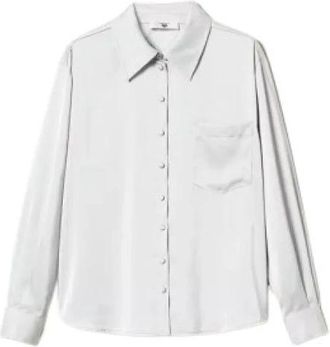 Twinset Femme, Blouses et Chemises, Gris, Taille: 36 FR Chemise en satin avec bouton bijou