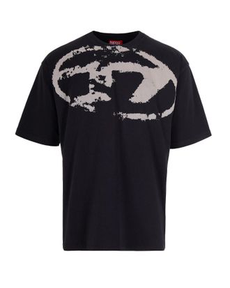 Diesel Oval D Logo Flocked T-Shirt - Black