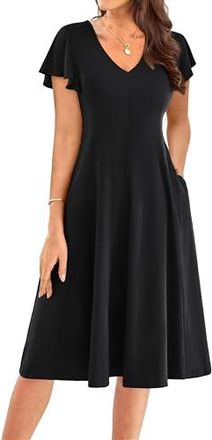 Grace Karin Robe Longue Femme Ete Chic Robe A-Line Manche Courte de Soirée Mariage Noir S