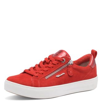 Tamaris Comfort Damen Sneaker flach mit Reißverschluss Freizeit, Rot (Red Suede), 40 EU