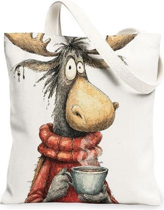 Generic Sacs fourre-tout fantaisistes en toile d&eacute;lan - Design vintage - R&eacute;utilisables - L&eacute;gers et lavables - Pour les vacances dhiver, blanc, 13x15 Inch