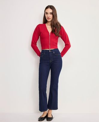 Good American Good Legs - Cropped-Bootcut-Jeans in dunkelblauer Waschung-Marineblau