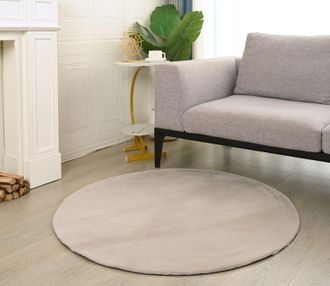 Vimoda Teppich Wohnzimmer Schlafzimmer Flauschig, kurzflorig - waschbar und Fu&szlig;bodenheizung geeignet,Farbe:Beige;Ma&szlig;e:&Oslash; 80 cm Rund