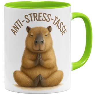 OM3 Capybara Anti-Stress Kaffee-Tasse mit Spruch - Lustige Keramiktasse mit meditierendem Wasserschwein - Keramik Becher - 325ml - Beidseitig Bedruckt - H