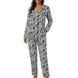 Generic Ensemble de pyjama 2 pi&egrave;ces pour femme avec boutons et manches longues, pantalon long, v&ecirc;tement de d&eacute;tente doux avec poches, Multicolore - L, XXL