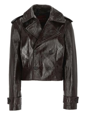 Gucci Doppelreihige Lederjacke - Braun
