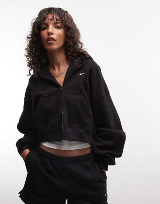 Nike Studio Fleece mittelschweres Oversize-Crop-Sweatshirt mit Rei&szlig;verschluss in Schwarz